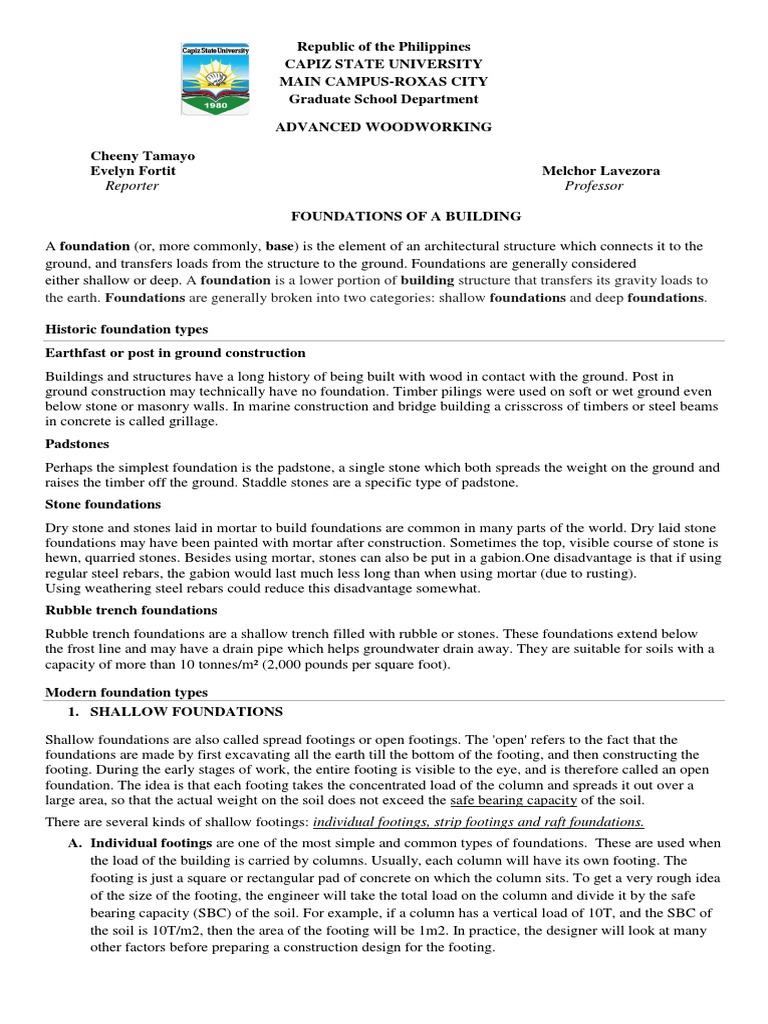 Woodwrkng Report | PDF | Foundation (Engineering) | Deep Foundation