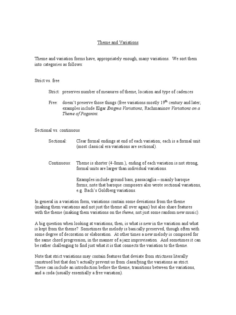 Theme and Variation Forms Explained | PDF