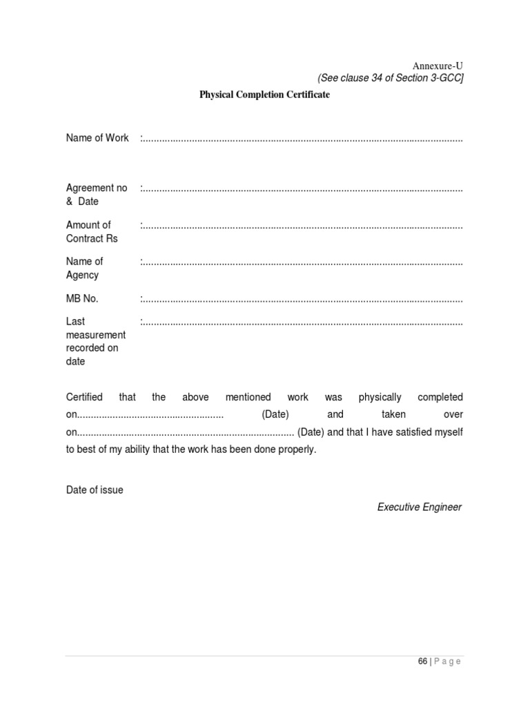 Physical Completion Certificate: (See Clause 34 of Section 3-GCC) | PDF ...