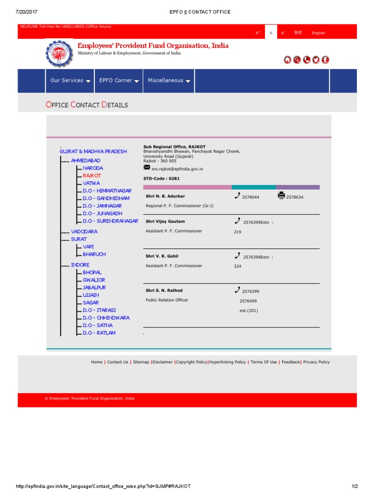Epfo - Contact Office | PDF