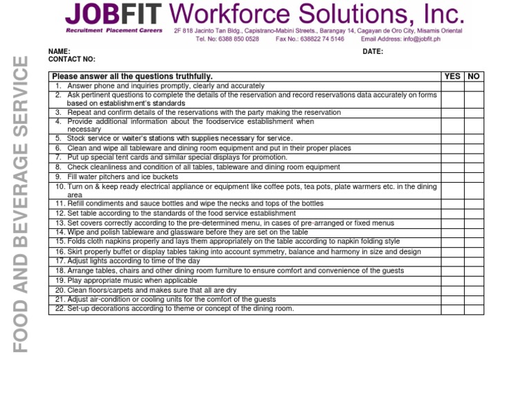 Please Answer All The Questions Truthfully. Yes No: Name: Date: Contact ...