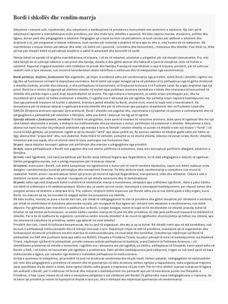 Bordi I Shkollës Dhe Vendim | PDF