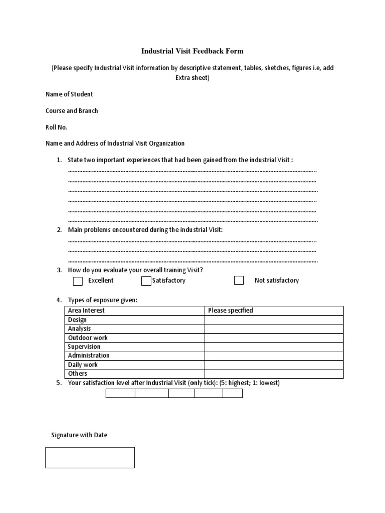 Industrial Visit Feedback Form Template | PDF | Cognition | Business