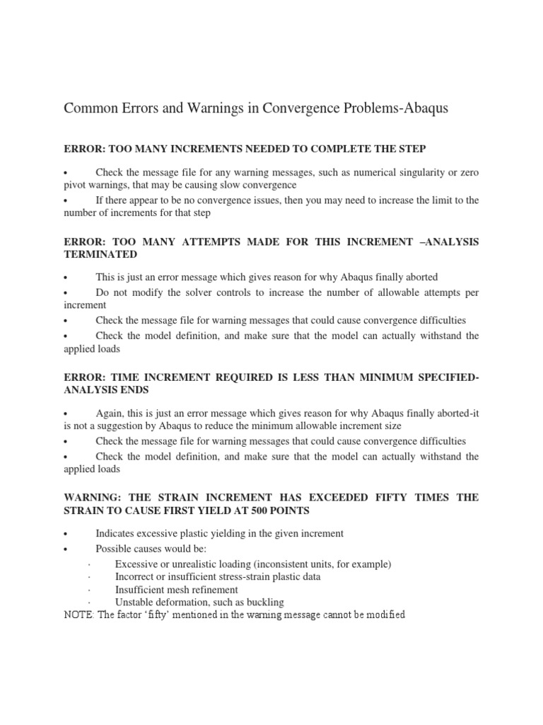 Common Errors and Warnings in Convergence Problems PDF | PDF | Buckling | Plasticity (Physics)
