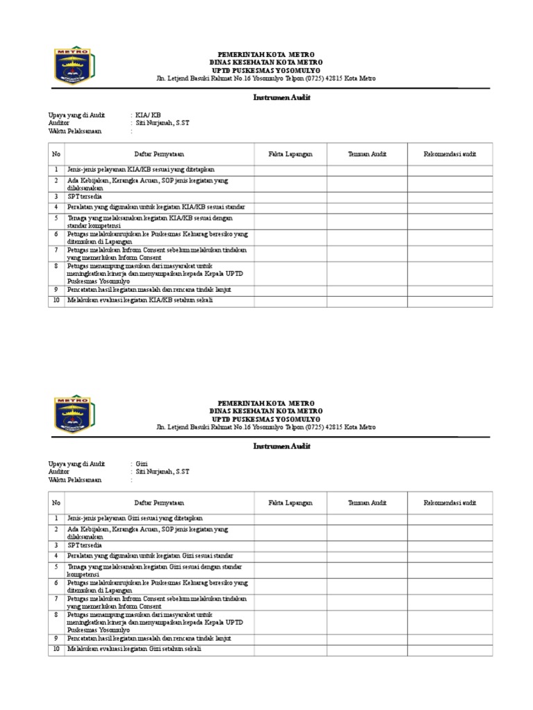 Instrumen Audit UKM | PDF