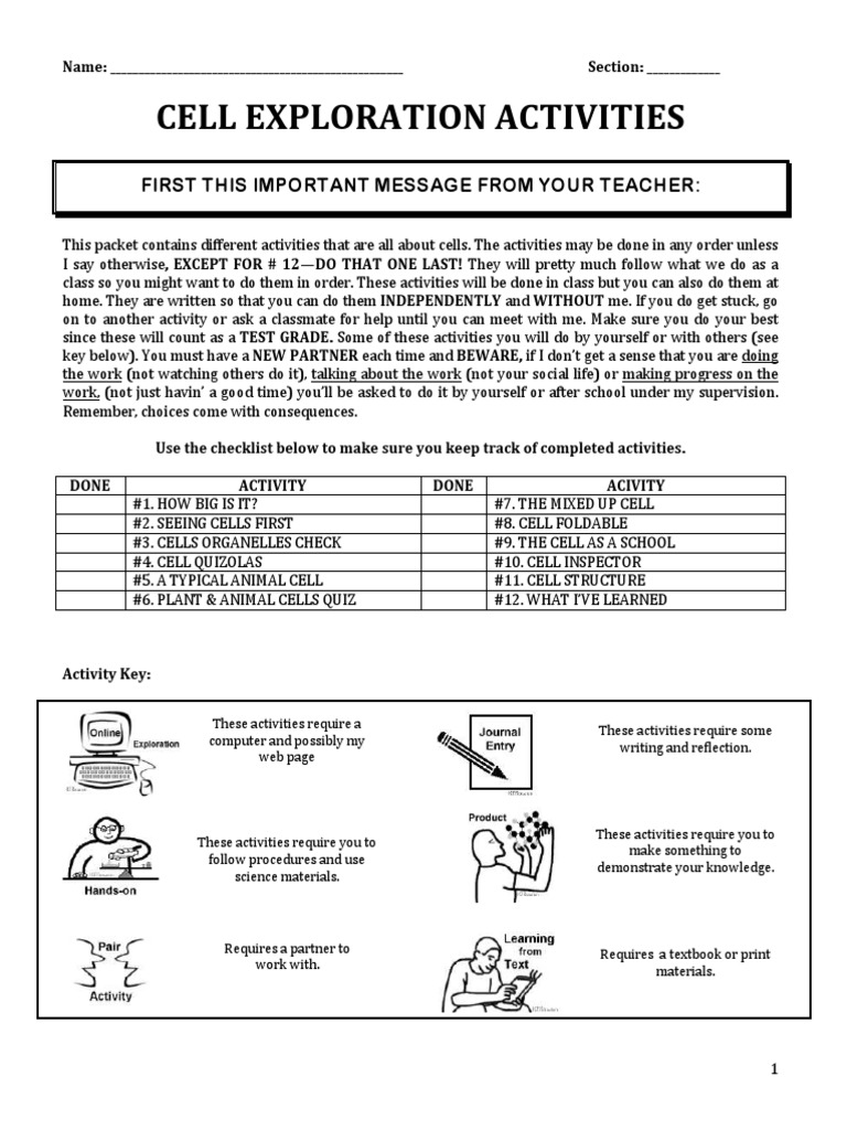 ACTIVITY BIOLOGY Cells Exploration Activities PDF | PDF | Endoplasmic ...