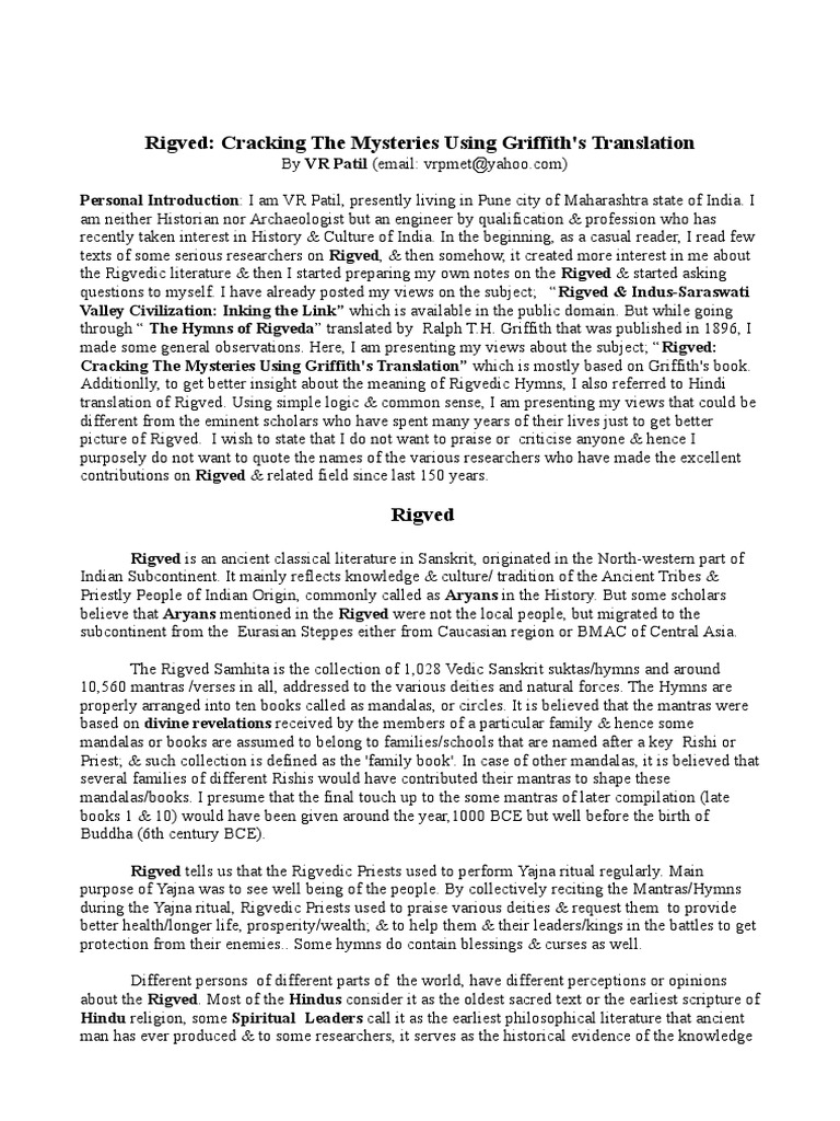 Rigved: Cracking The Mysteries Using Griffith's Translation | PDF ...