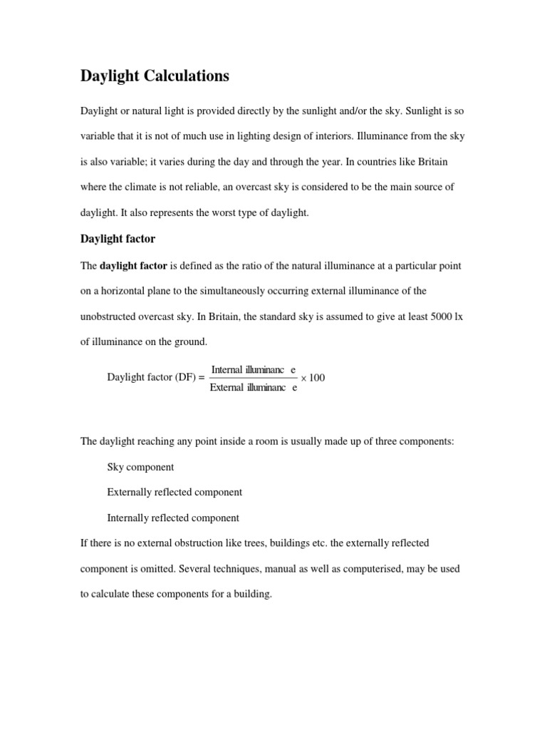 Daylight Factor Calculation Guide | PDF | Optics | Electromagnetic ...