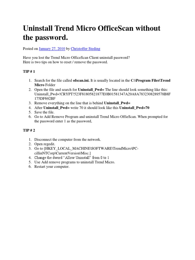 Uninstall Trend Micro Without Password | PDF | Windows Registry ...