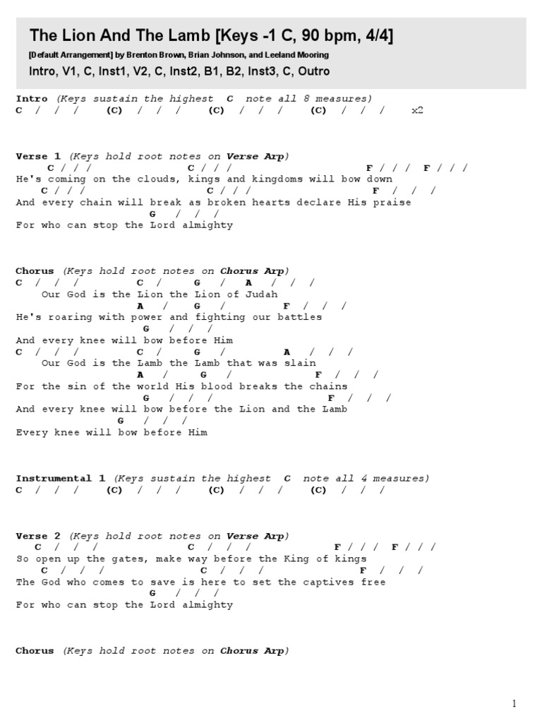 The Lion and The Lamb-Keys - 1-C To B | PDF | Song Structure ...