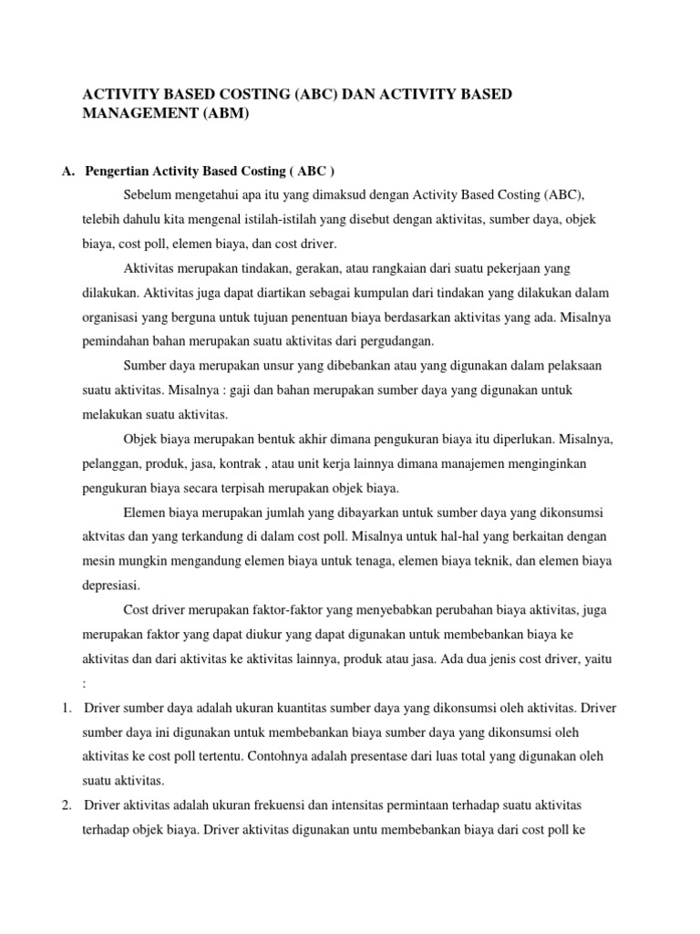 Activity Based Costing | PDF | Pengelolaan Keuangan & Uang | Komputer