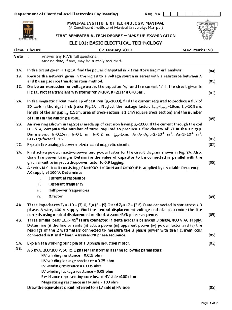Basic Elctrical Technology (ELE 101) (Makeup) PDF | PDF | Ac Power ...