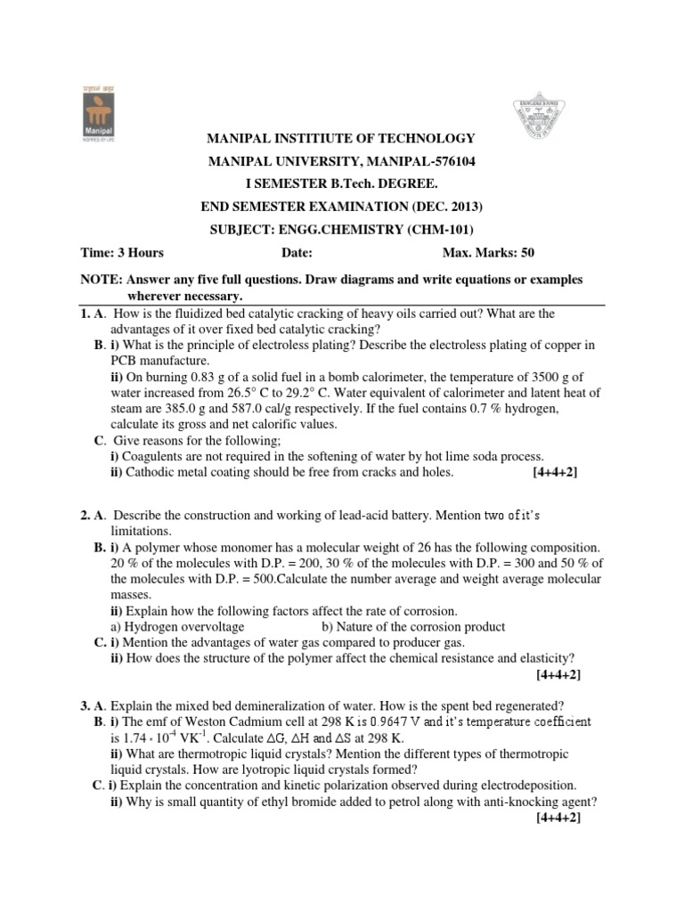 Engg - Chemistry (CHM-101) PDF | PDF | Battery (Electricity) | Liquid Crystal