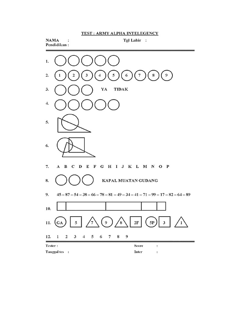 Tes Army Alpha Intelegency | PDF