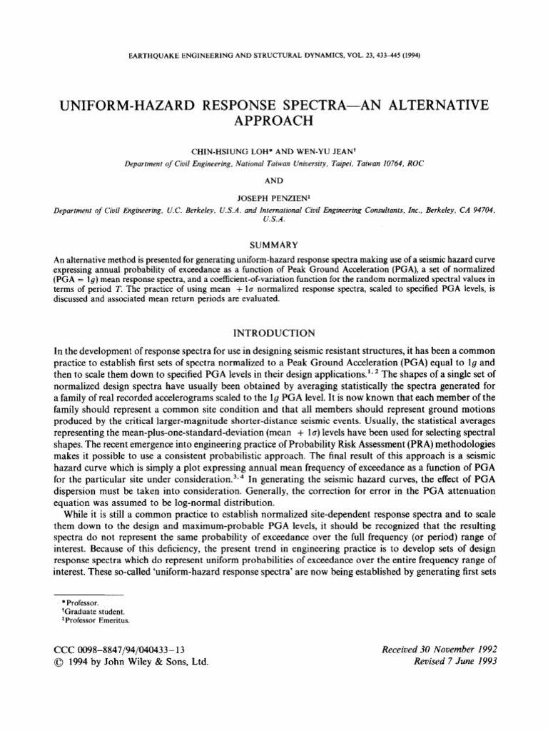 Uniform-Hazard Response Spectra-An Alternative Approach | PDF | Reference Range | Spectral Density