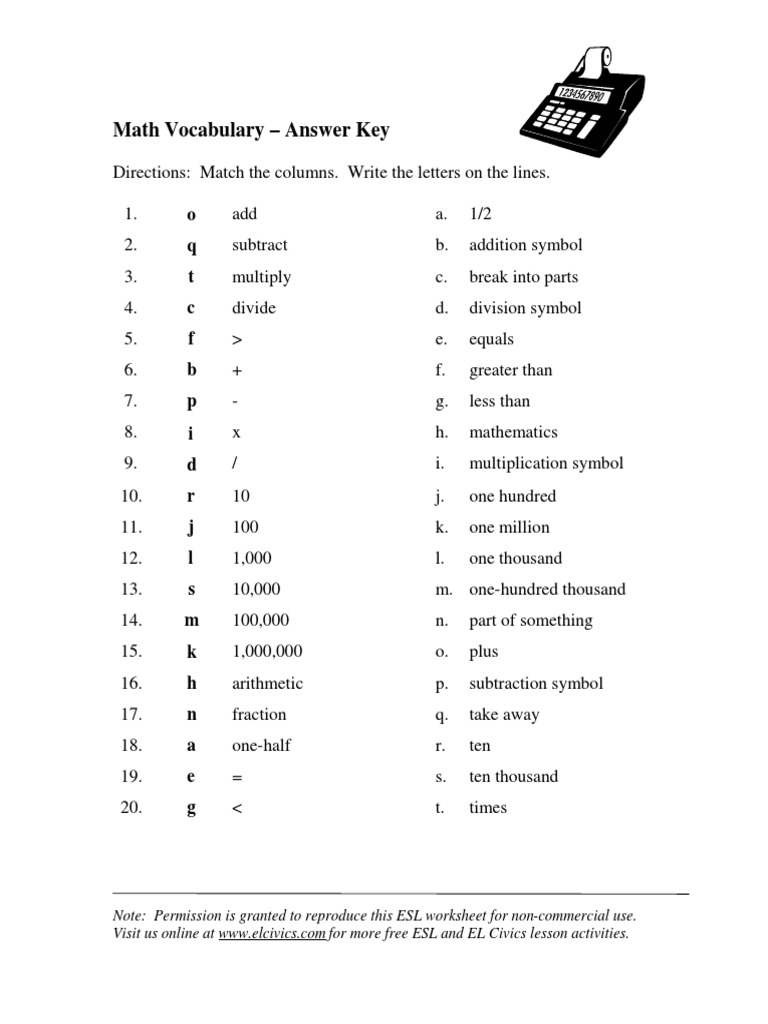Math Vocabulary Answers | PDF