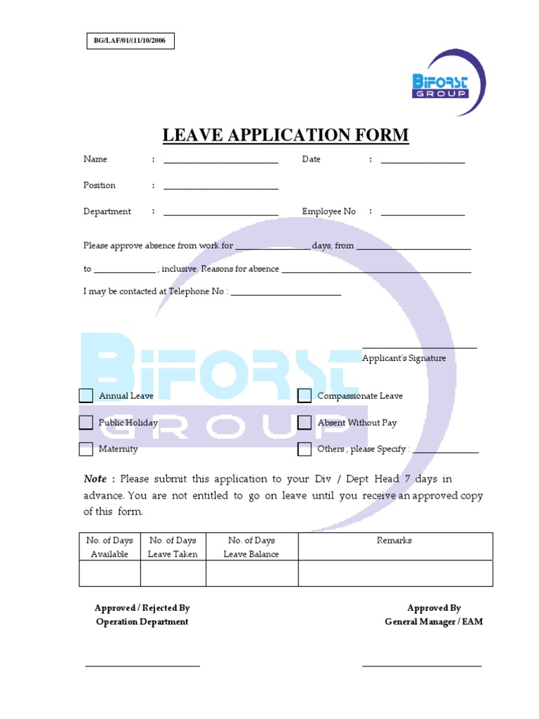 LeaveApplicationForm PDF | PDF | Business Ethics | Working Conditions