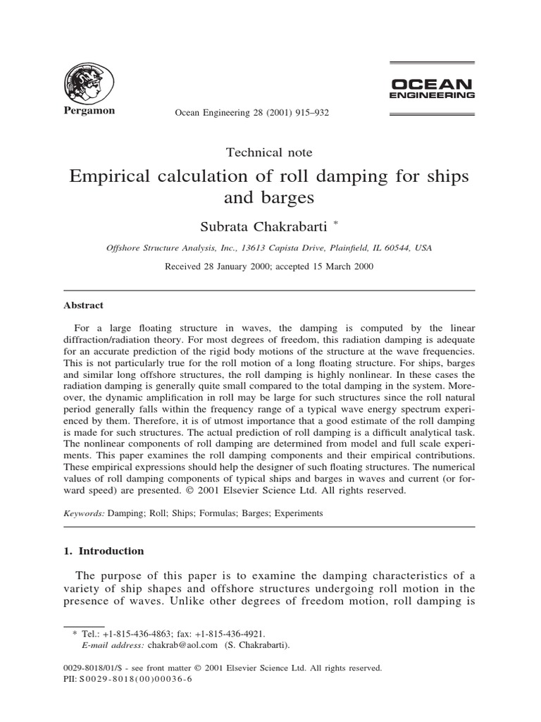 2104-Empirical Calculation of Roll Damping For Ships PDF | PDF ...