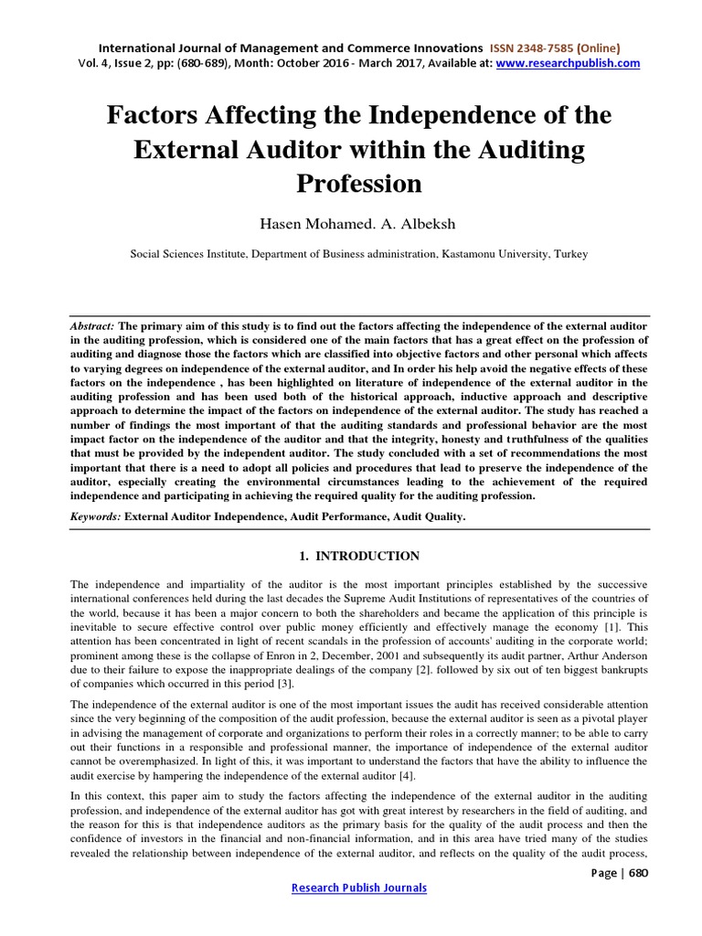 Factors Influencing Auditor Independence | PDF | Financial Audit | Audit