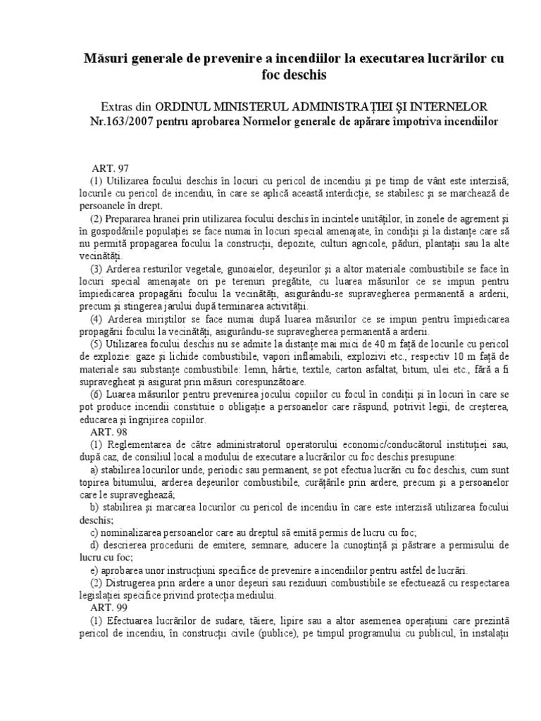 Masuri de Prevenire A Incendiilor La Executarea Lucrarilor Cu Foc ...