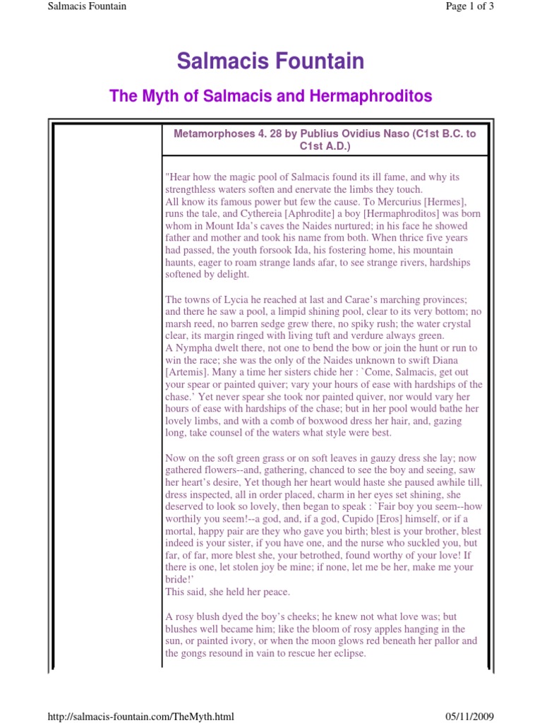Salmacis Fountain: The Myth of Salmacis and Hermaphroditos | PDF | Nature
