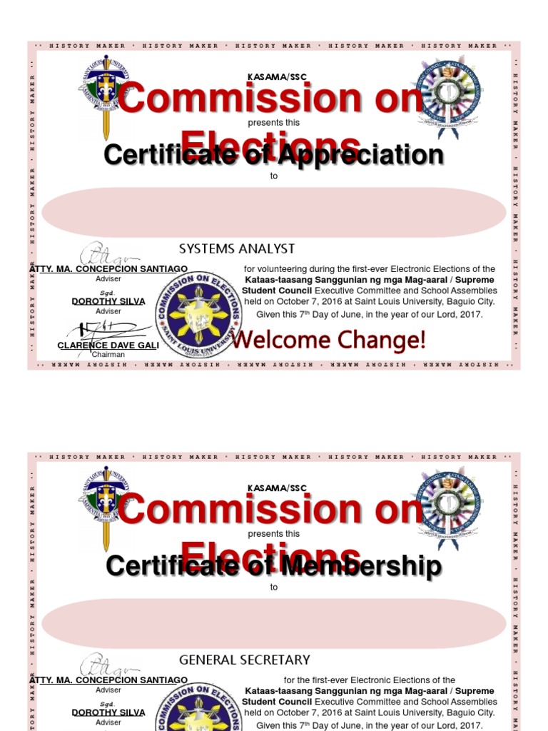 Commission On Elections: Certificate of Appreciation | PDF | Government