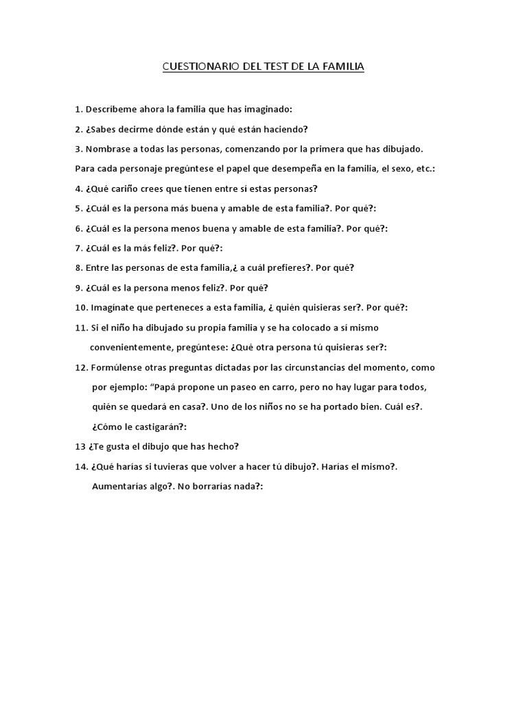 Cuestionario Test de La Familia