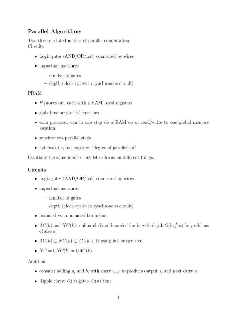 Parallel Algorithms Pdf Parallel Computing Areas Of Computer Science