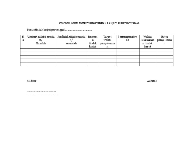 Contoh Form Monitoring Tindak Lanjut Audit Internal | PDF