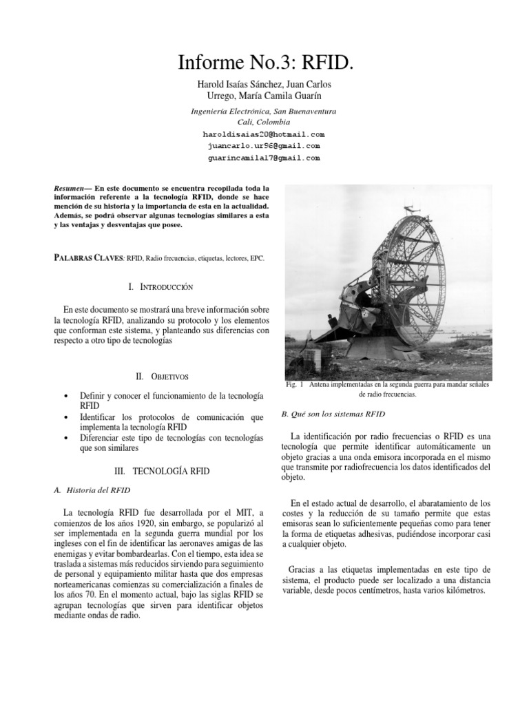 Informe de Sistemas RFID | PDF | Identificación de frecuencia de radio | Electrónica