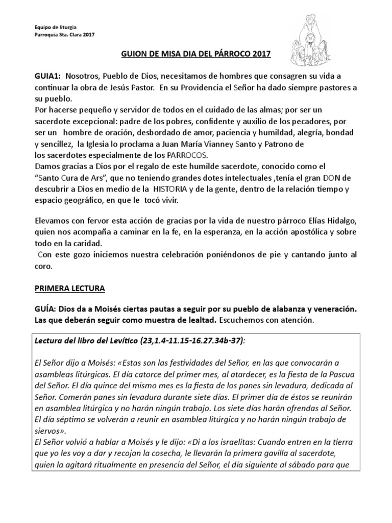 Guion de Misa Dia Del Parroco 2017 | PDF | eucaristía | Misa (liturgia)