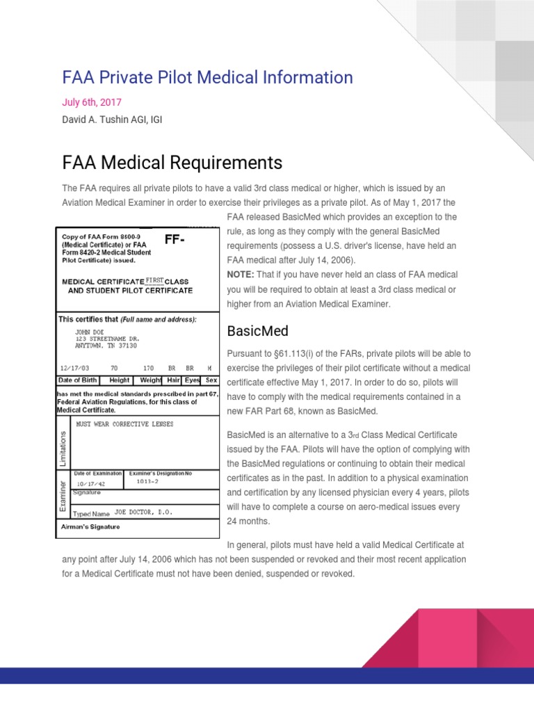 FAA Private Pilot Medical Information | PDF | Civil Aviation | Industries