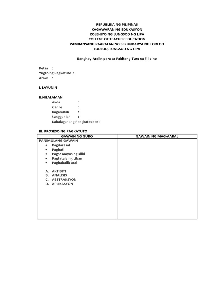 Detailed Lesson Plan Template | PDF
