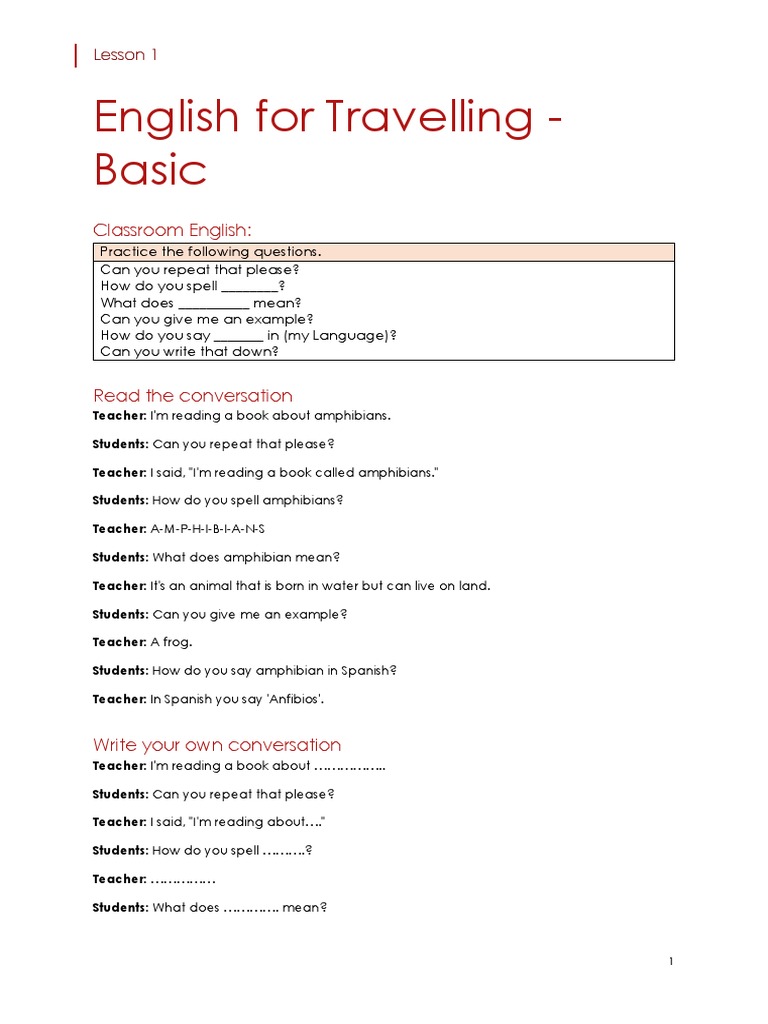 English For Travelling Lesson 1 | Download Free PDF | Human ...