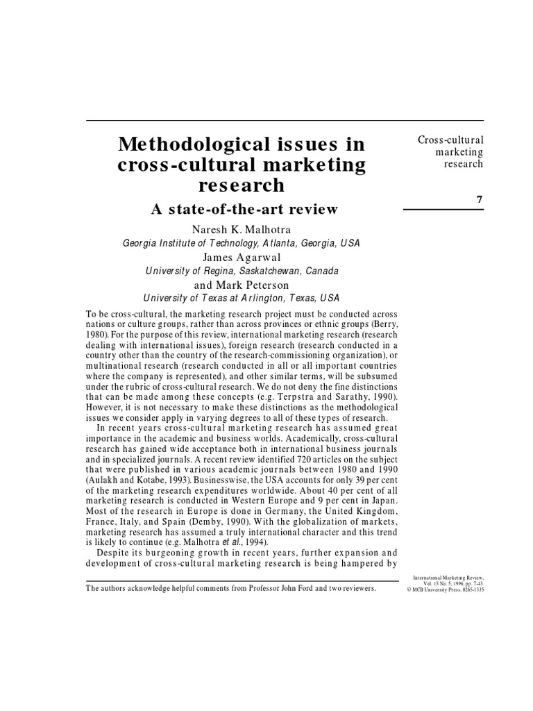 (Metodologia) Methodological Issues in Cross-Cultural Marketing Research PDF | Download Free PDF ...