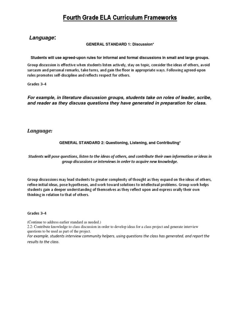 Fourth Grade ELA Curriculum Standards | PDF | English Language | Mass Media