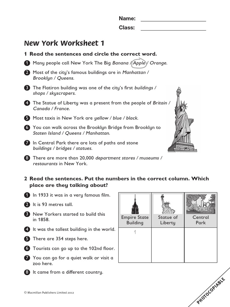 New York Worksheet | PDF | Manhattan | Leisure