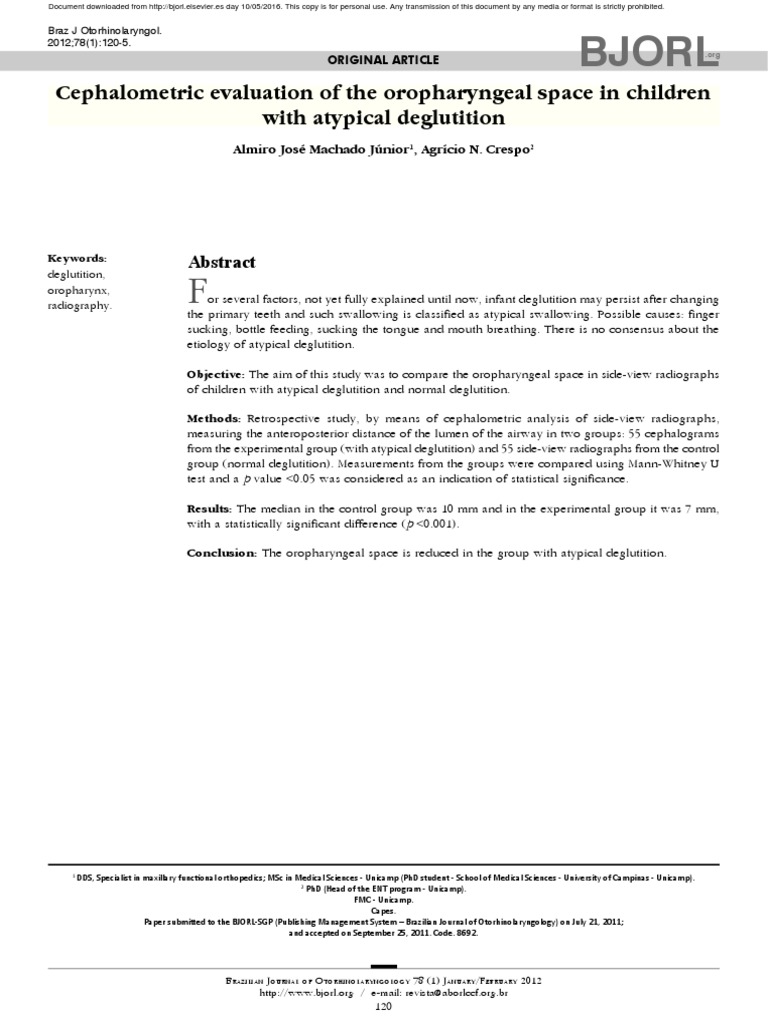 Bjorl: Cephalometric Evaluation of The Oropharyngeal Space in Children ...