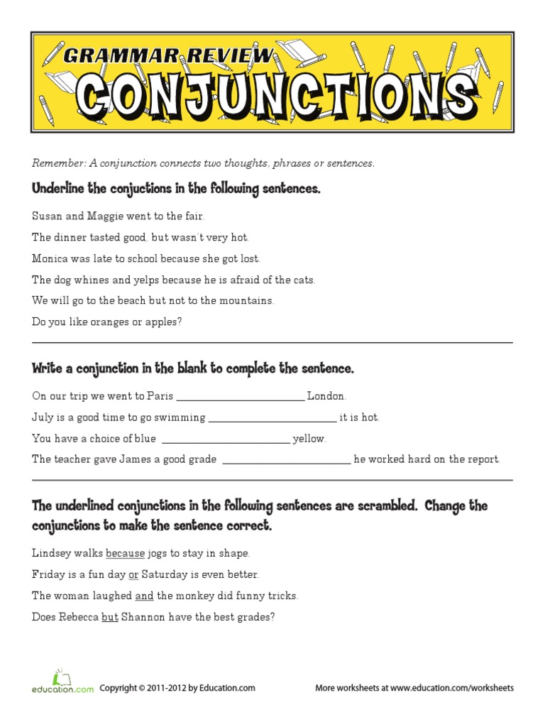 Grammar Review Conjunctions PDF | PDF