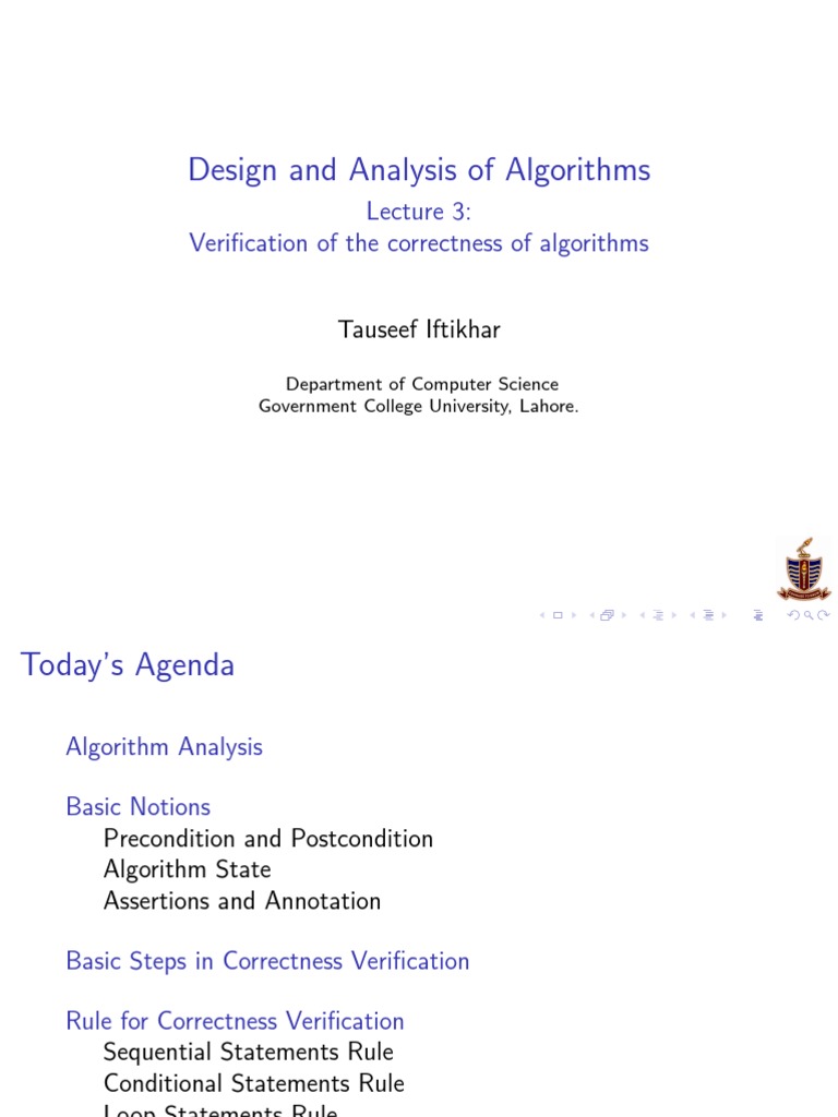 Algo Lec3 Verifying Correctness Of Algorithm Pdf Pdf Formal Verification Algorithms 1429