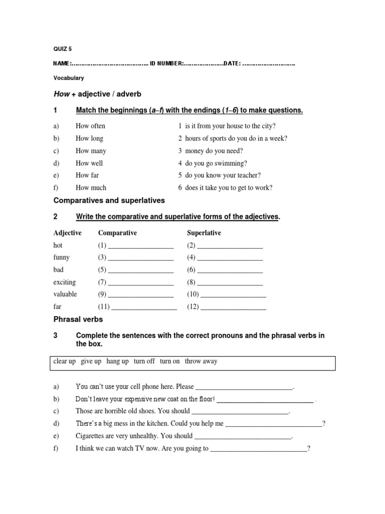 How + Adjective / Adverb: 1 Match The Beginnings (A | PDF