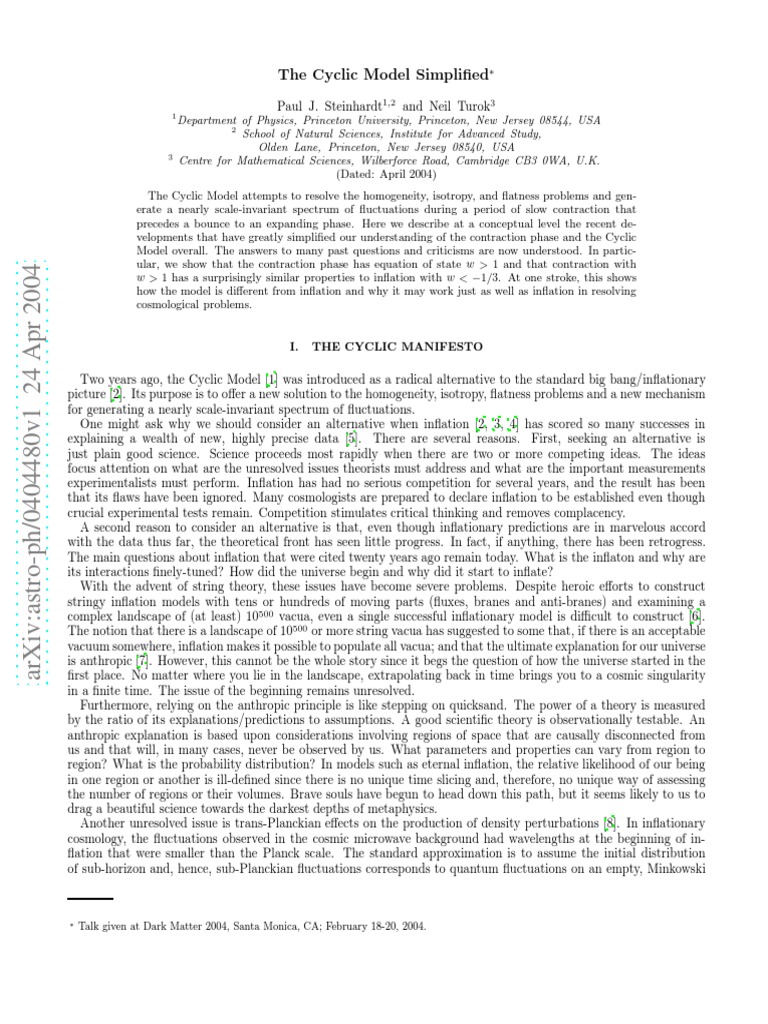 The Cyclic Model Simplified | PDF | Inflation (Cosmology) | Universe