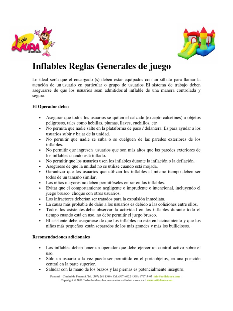 Inflables Reglas Generales de Juego | PDF | Bienestar | Medicina