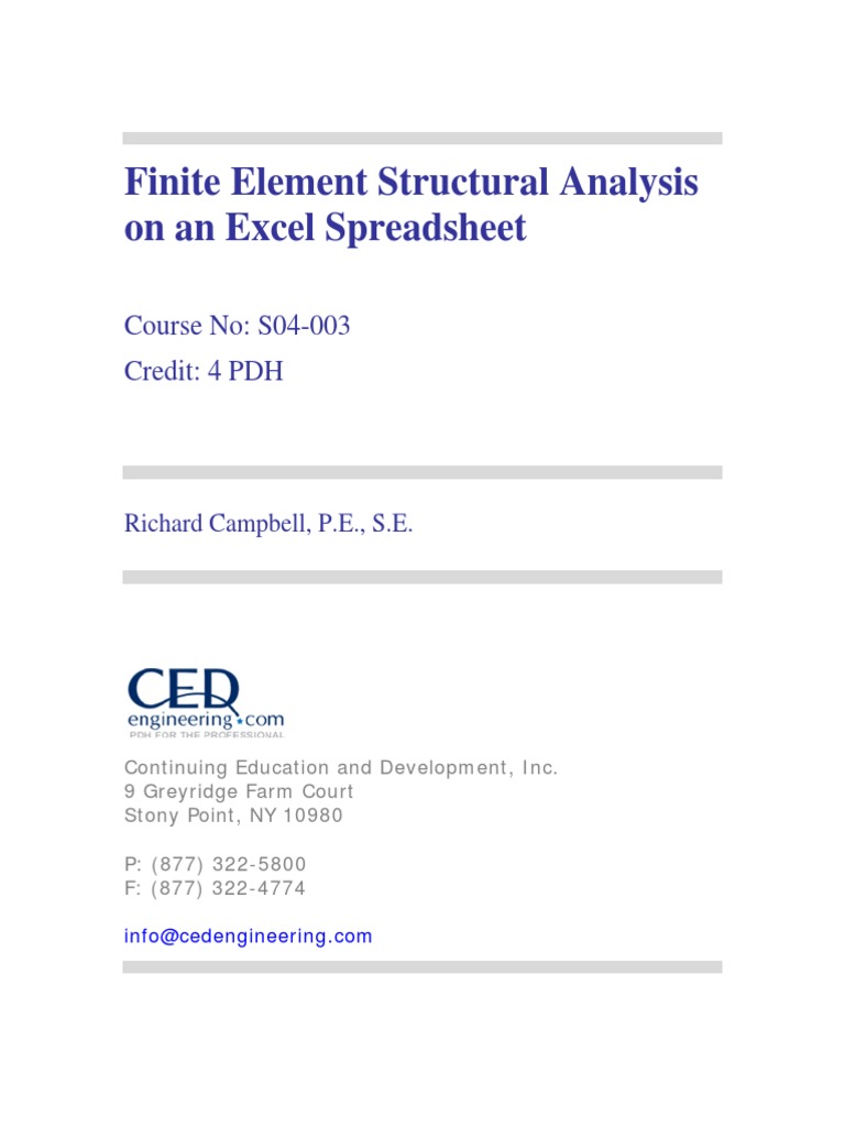 FE Structural Analysis On An Excel PDF | PDF