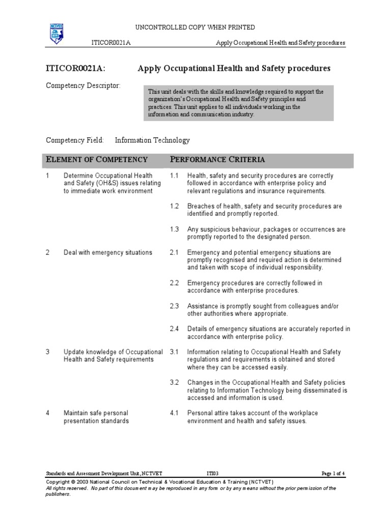 Apply Occupational Health and Safety Procedures | PDF | Occupational ...