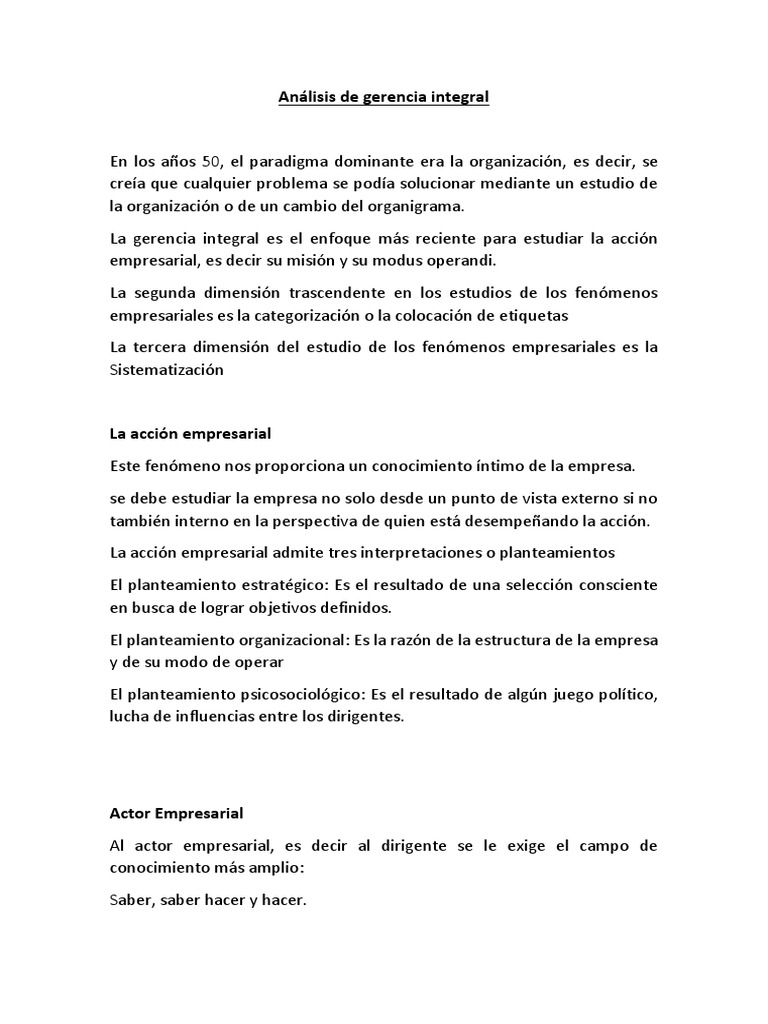 Análisis de Gerencia Integral | PDF | Integral | Cognición