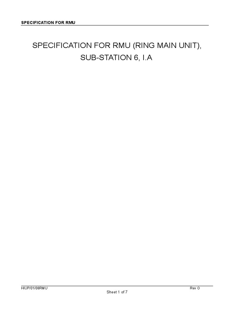RMU Specification for Substation 6 | PDF | Specification (Technical Standard) | Data Center