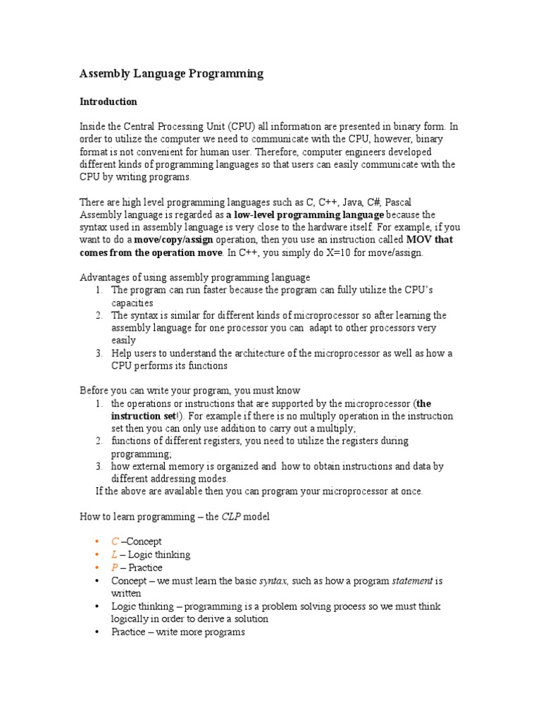 Assembly Language I | PDF | Assembly Language | Pointer (Computer Programming)
