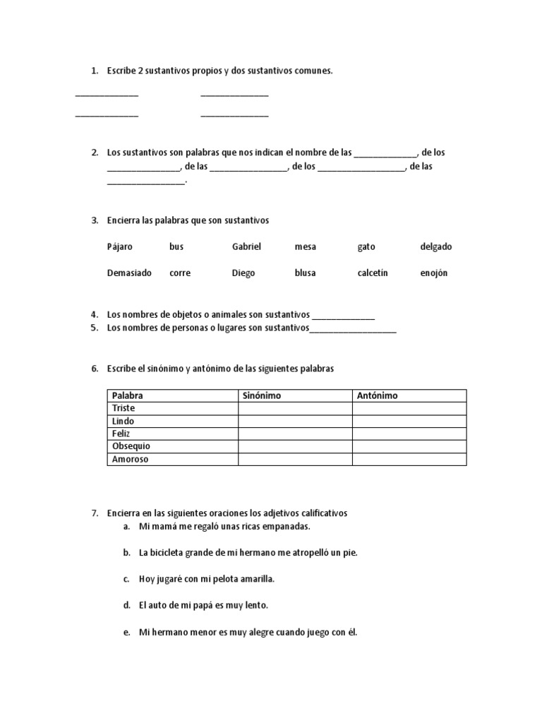 Prueba Escribe 2 Sustantivos Propios y Dos Sustantivos Comunes | PDF ...