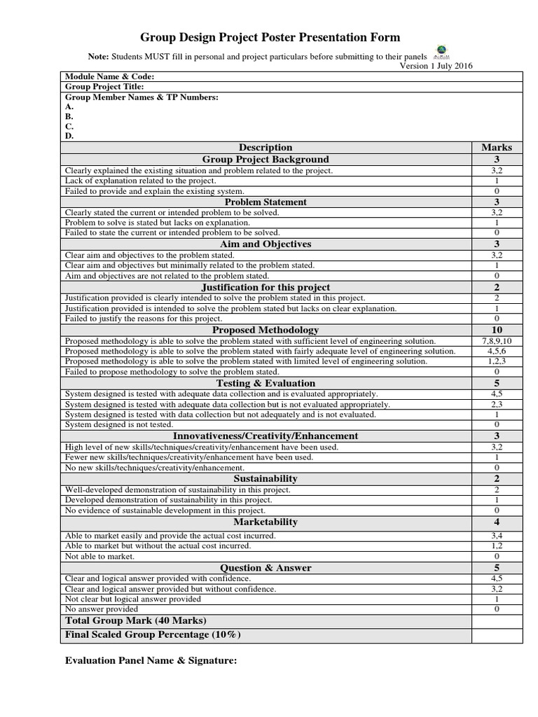 GDP Poster Presentation Assessment Form Group | PDF | Educational ...